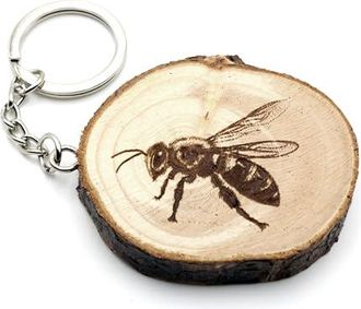 Generico Porte-cl&eacute;s en bois naturel avec abeille et abeille, marron, taille unique