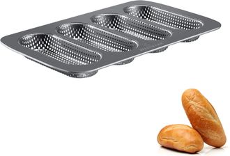 Westmark Baguette Backform, Für 4 Baguettes oder Hot Dog - Brötchen, Länge: je 17 cm, Stahl, antihaft-beschichtet, Mini, Anthrazit, 32722260