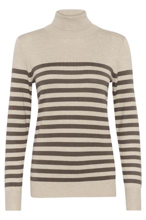 Kaffe Strickpullover KAlizza L, Feather Gray/Brown Stripe L