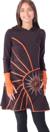 Purewonder Alternatives Kleid Kapuzenkleid mit Mandala dr77 Braun XXL