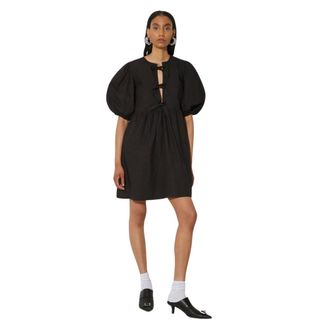 Ganni Kleid aus Baumwollpopeline mit Bindeband - - Dresses - Damen - Schwarzk - L