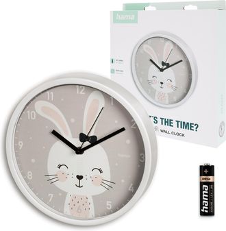 Hama Kinder Wanduhr (ohne Tickger&auml;usche, analoge Quarzuhr ger&auml;uscharm, &Oslash; 25cm, Kindermotiv, f&uuml;r Kinderzimmer, Design Hase, mit Stunden-, Minuten- und Sekun
