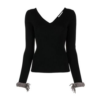 Giuseppe Di Morabito Femme, Pulls, Noir, Taille: 36 FR Braided Cuffs Ribbed-Knit Top