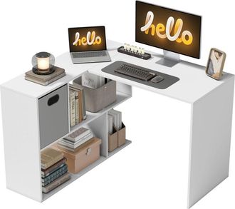 HOMCOM Bureau dangle - HOMCOM - tiroir en tissu et compartiments ouverts - panneau de particules - 110 x 100 x 75 cm - blanc