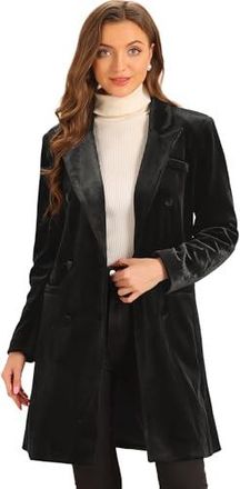 Allegra K Manteau en velours pour femmes, revers, Double boutonnage, vêtements dextérieur longs, manteaux dhiverNoir S
