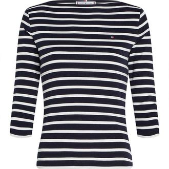 Tommy Hilfiger Damen Langarmshirt New Cody Slim U-Boot-Ausschnitt, Mehrfarbig (Nos Breton Desert Sky/Ecru), S