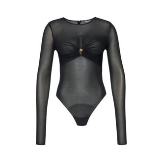 Elisabetta Franchi Femme, Tops, Noir, Taille: 42 FR Body en jersey avec d&eacute;tail de bijou