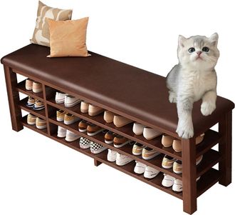 Generic Eingangsbankschuh -Lagerorganisator mit gepolstertem Sitz und großer Kapazitätsregal für Vordertür Flur Mudroom braun 100cm