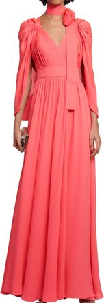 Elie Saab Pleated Silk Chiffon Gown Size S