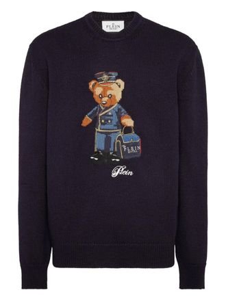 Philipp Plein pull à motif Teddy Bear brodé - Bleu