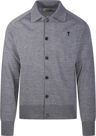 Ami Homme, Pulls, Gris, Taille: L ADC Shirt Collar Cardigan Merino