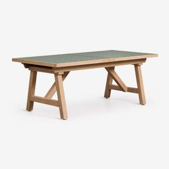 Sklum Rechteckiger Gartentisch 200-260-320x100 cm ausziehbar aus Akazienholz Dubai Dunkelgr&uuml;n