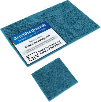 WohnDirect Badematten Set 2 teilig Petrol - WC Vorleger (45x45cm), Badematte (70x120cm) - rutschfest waschbar Badezimmerteppich OHNE WC-Ausschnitt