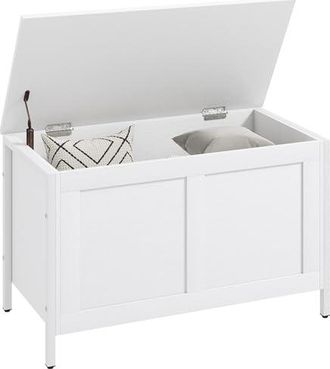 HOMCOM Coffre de Rangement pour Chambre 95 L Banc de Rangement avec Couvercle Charni&egrave;re de s&eacute;curit&eacute; pour entr&eacute;e Salon 80x40x50 cm Vein&eacute; Blanc