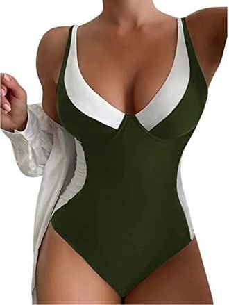 Generic Maillot de bain gainant pour femme - Push Up - Sexy - Col en V - Maillot de bain une pi&egrave;ce - Forme incurv&eacute;e - Monokinis - Sport - Maillot de bain minc