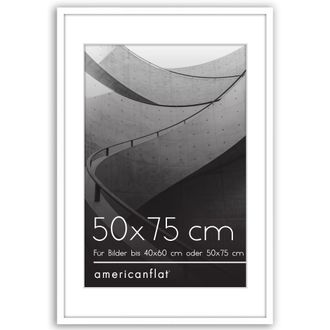 Americanflat Bilderrahmen 50x75 cm Wei&szlig; - Bilderrahmen 40x60 cm mit Passepartout - aus Kunststoff mit poliertem Plexi-Scheibe