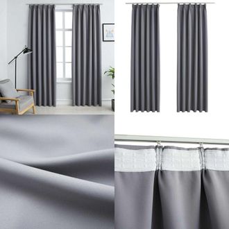 vidaXL Verdunkelungsvorh&auml;nge mit Haken 2 Stk. Grau 140x225cm - Verdunklungsvorh&auml;nge - Gardinen Grau - Wohnraumdekoration - Vorh&auml;nge Mit &Ouml;sen - Polyester