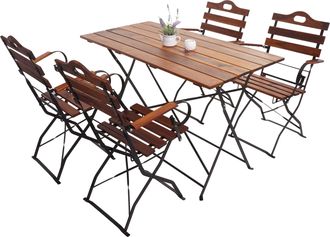 Mendler Biergarten-Set HWC-J40, Bistroset Klapptisch Klappstuhl, Gastronomie-Qualität Akazie MVG-Zertifiziert - braun