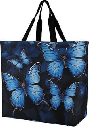 Generic Papillons Bleu Fonc&eacute; Sac Cabas Pliable Sacs L&eacute;ger Sac A Main Femmes Pour Travail Gym Shopping