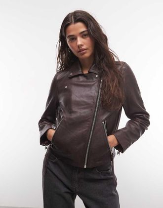 AllSaints Dalby blouson style motard en cuir dagneau bordeaux-Rouge
