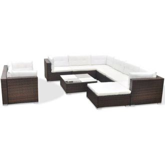 vidaXL 10-tlg. Garten-Lounge-Set mit Auflagen Poly Rattan Braun Vidaxl