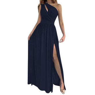 Generic Damen Abendkleid Lang mit Schlitz - Schulterfreies Kleid Damen Sexy -Langes Kleider Elegant Off Shoulder High Waist Festlich Partykleid Maxikleid Aben