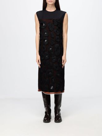 Marni Robe fourreau midi en m&eacute;lange de soie sans manches avec broderies et franges