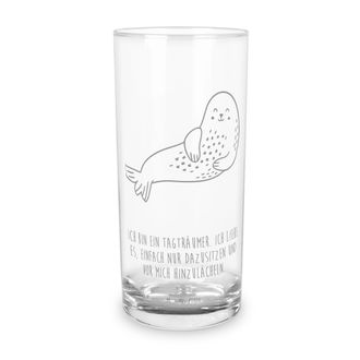 Mr. & Mrs. Panda Trinkglas Robbe Lachen 400 ml - Geschenk, Nordsee, Tumbler, Robben, Wasserglas, Wasserbecher, Seehund, Trinkbecher Glas, Glasbecher, Lustige Spr&uuml;che, 