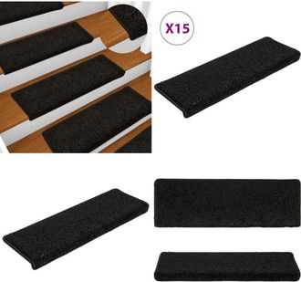 vidaXL Tapis descalier 15 pcs 65x21x4 cm Noir - Tapis Descalier - Tapis Marche - Protection Escalier - Antidérapant - Insonorisant - Home & Living