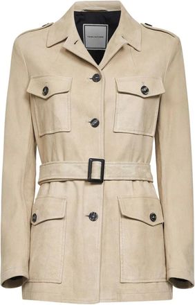 Tagliatore Femme, Vestes, Beige, Taille: 36 FR Veste en agneau boutonn&eacute;e et ceintur&eacute;e