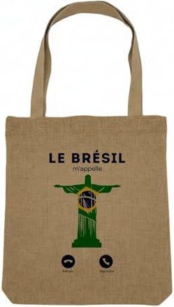 Fabulous Sac Shopping Tote Bag Aspect Lin - Le Br&eacute;sil MAppelle Christ Culture Rio Merveille - Sac de Courses Toile Epaisse 360g Beige Naturel Cabas Port&eacute; Epaul