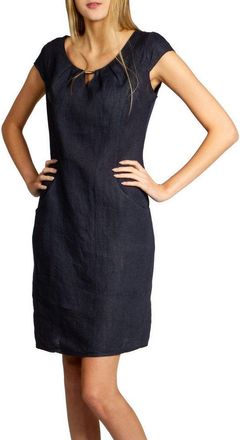 CASPAR Fashion Sommerkleid SKL020 knielanges Damen Sommer Leinenkleid mit eleganter Metallspange Luftig leicht, figurumspielende Form, mit seitlichem Jersey-Einsatz