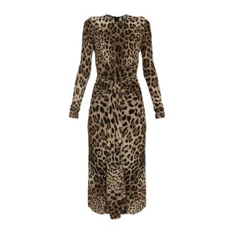 Dolce & Gabbana Kleid aus Viskose-Jersey mit Leopardenmuster - - Dresses - Damen - Braun - L