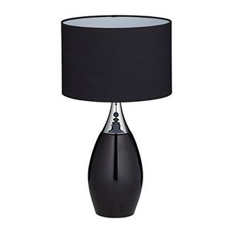 Relaxdays Nachttischlampe REEVA Pin Shape Form, mit großem Stoffschirm, Tischlampe, H x B x T: 57,5 cm x 31,5 cm x 31,5 cm, schwarz