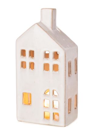 dio Only for You Windlicht Haus Keramik Creme | Teelichthalter | Dekohaus Weihnachtshaus | 21 cm