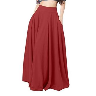 Generic Jupe Longue Pliss&eacute;E pour Femme Taille Haute Cheville Grande Taille avec Taille Elastiqu&eacute;E Maxi Jupe De Couleur Unie Jupe Drap&eacute;E Casual Confortable Au 