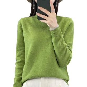 Generic Pull en cachemire pour femme, 100 % laine, sans couture, demi-col roul&eacute;, manches longues, col rond, vert clair, XXL