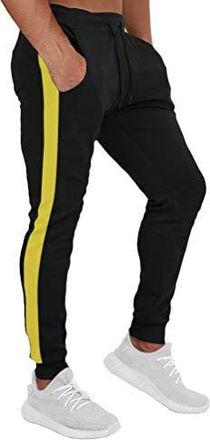 ORANDESIGNE Homme Pantalons Casual Sport Jogging Slim Fit Ray&eacute; Baggy Pants Jogging Pantalon de Sport Jogger Bas de Surv&ecirc;tement Grande Taille Noir Jaune M