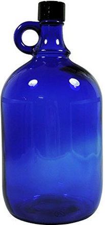 mikken Art Blaue XL Glasflasche 2 Liter zum selbst befüllen, mit schwarzem Schraubverschluss