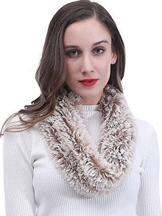 Lina & Lily &eacute;charpe tube snood bicolore en fausse fourrure (Marron/Blanc)