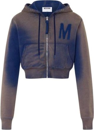 Moschino unisex, Sweatshirts et sweats &agrave; capuche, Bleu, Taille: 2XS SweaT-shirt court imprim&eacute; en coton