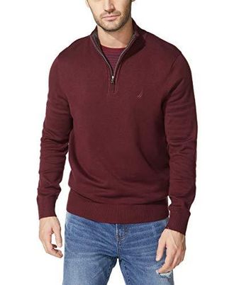 Nautica Mens Quarter-Zip Sweater, Bordeaux Royal, XL Homme
