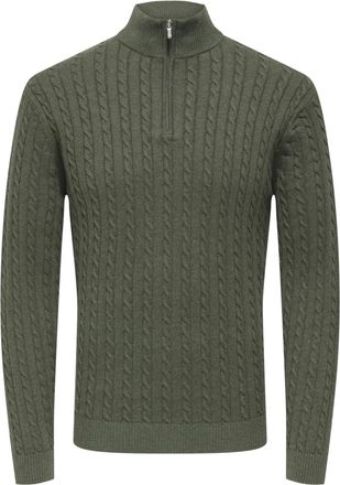 Only & Sons Herren Onsloui Reg 12 Cabel Half Zip Knit, Castor Gray, Medium