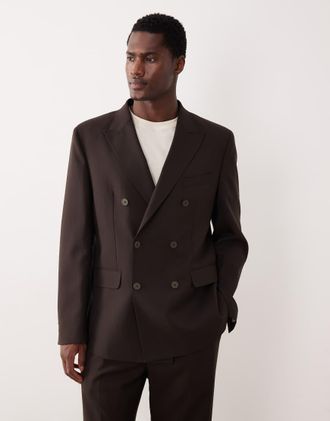 Mango Siena - Hochwertiger, zweireihiger Anzugblazer aus 100% Wolle in sattem Braun-Brown