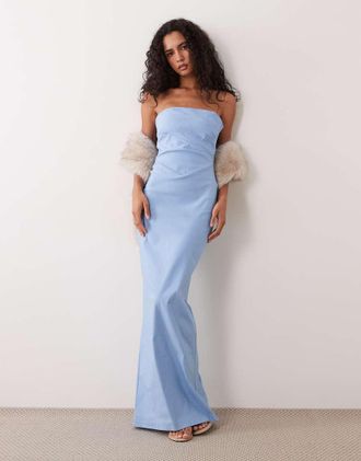 Vesper Robe bandeau longue en bengaline avec taille drap&eacute;e - Bleu clair