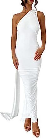 Generic Robe longue sexy dos nu pour femme - Sans manches - Dos ouvert - Robe longue élégante - Robe de cocktail - Halloween - Noir, Blanc., L