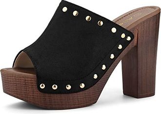 Allegra K Femmes Sandales Talon Carré Plateforme Bout Ouvert Noir 39