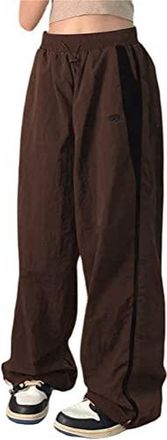 ORANDESIGNE Pantalon Cargo Ample Femme Décontracté à Taille Basse Y2K Pantalon de Jogging Hippie Jambe Large Hip Hop Streetwear Harajuku X Marron L