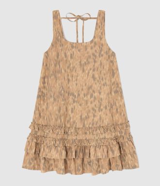 Ganni Robe Printed U-Neck Burro