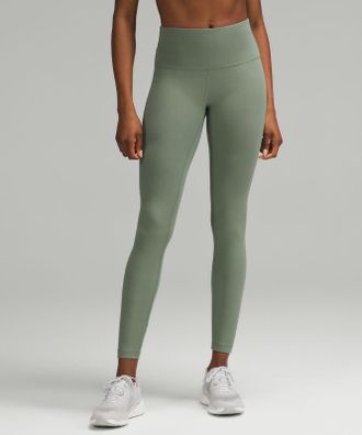 lululemon Wunder Train Leggings aus geripptem Material mit hohem Bund f&uuml;r Frauen - 71 cm - Gr&ouml;&szlig;e 12 in Grey Eucalyptus